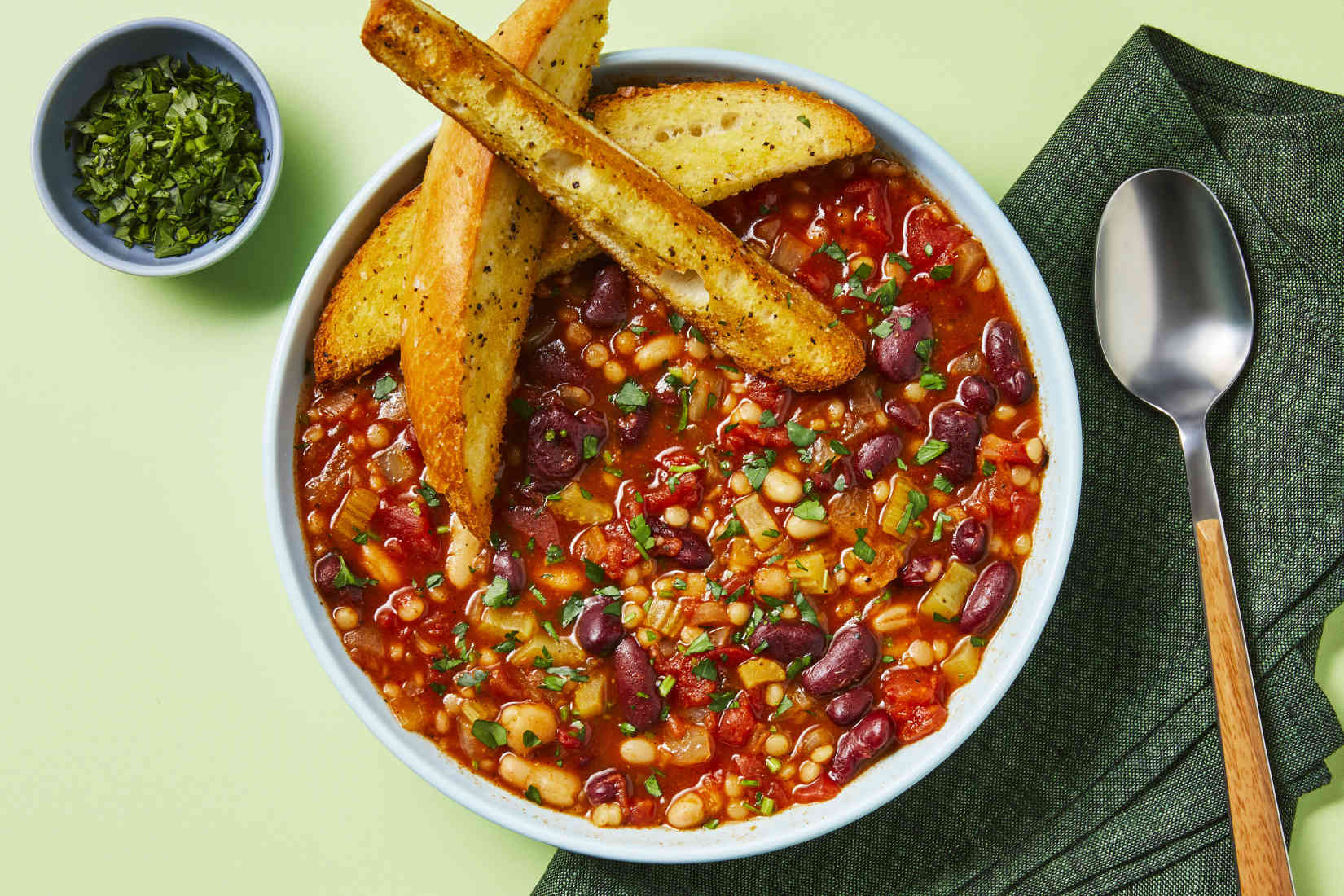 Vegan-Pearl-Pasta-Bean-Soup-with-Garlicky-Breadsticks-Parsley | Feel ...