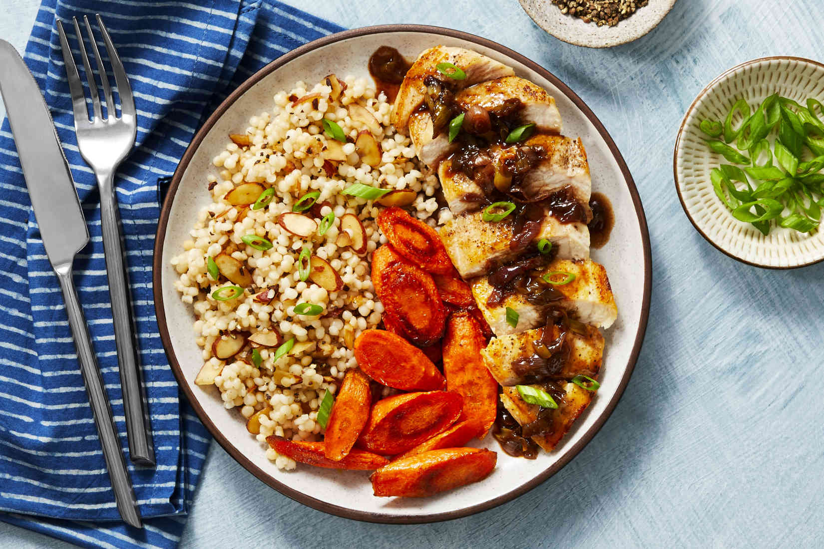 Cherry-Balsamic-Chicken-with-Almond-Couscous-Roasted-Broccoli | Feel ...